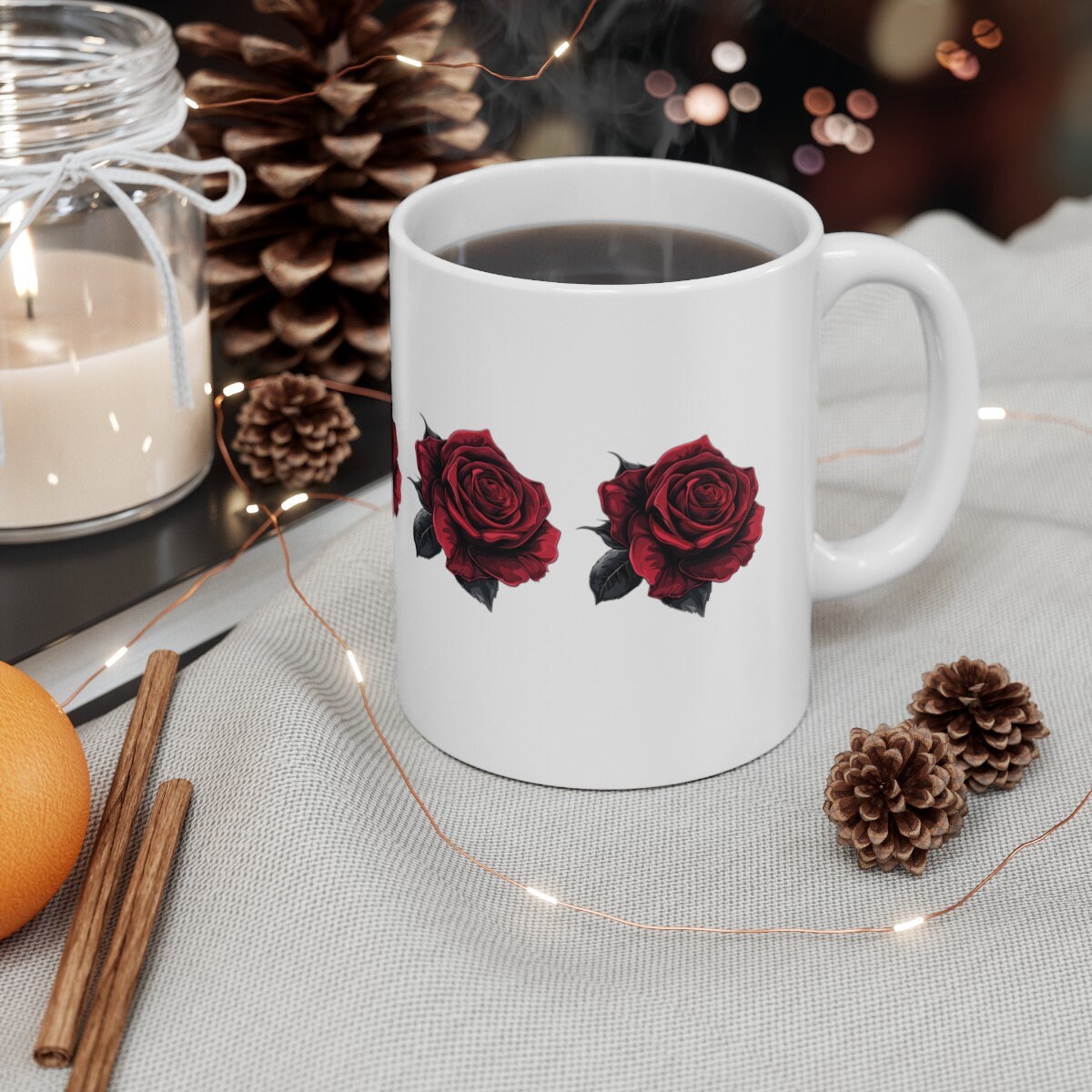 Five Red Roses Mug, Red Rose Tee Cup, Sunshine Mugs, Rose Flower Coffee ...