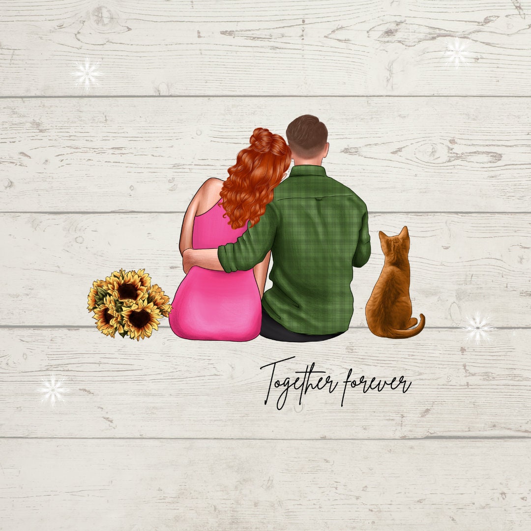 Forever Together Png, Couple Stickers, Cat and Sun Flowers Png, Happy ...