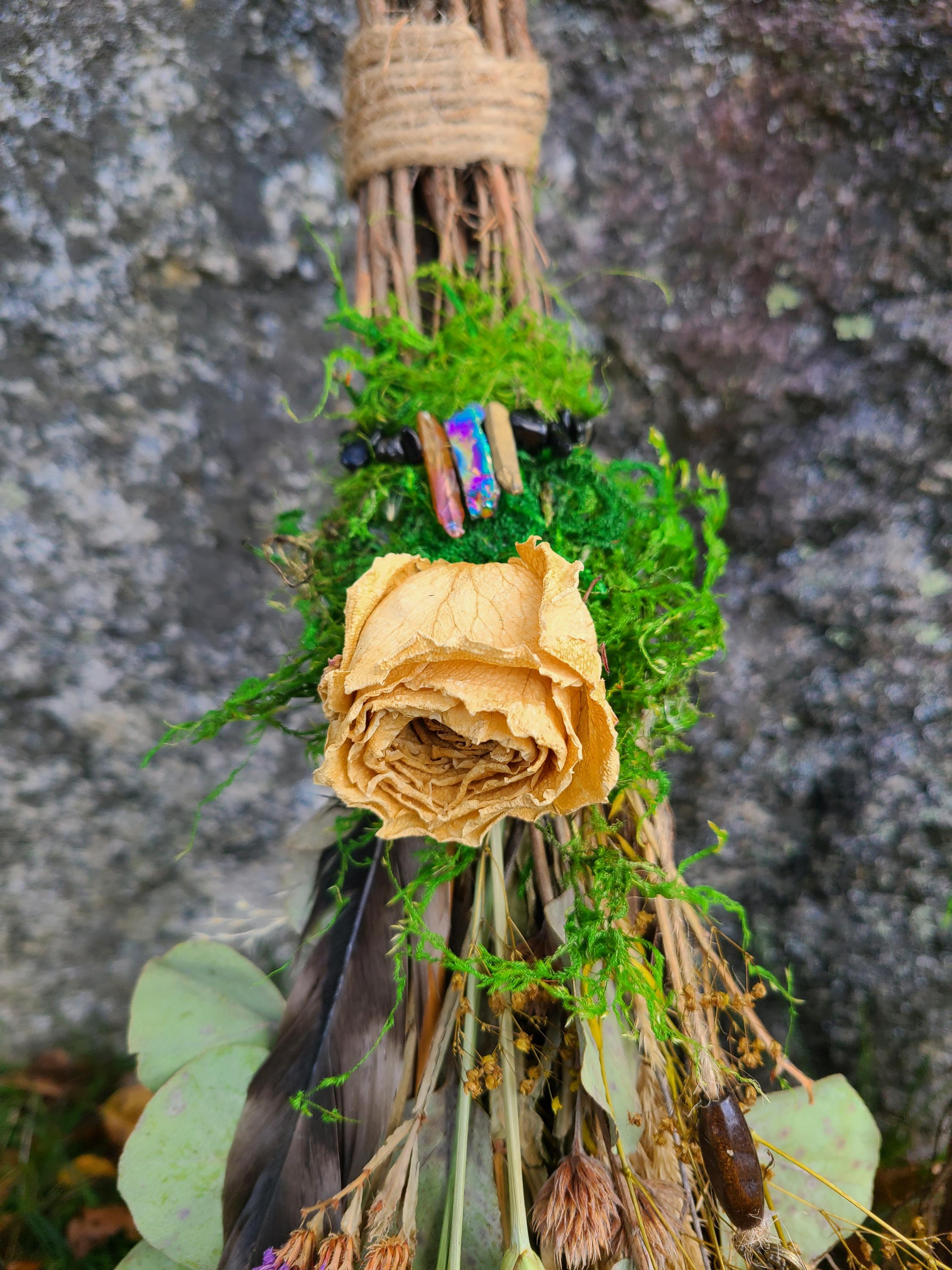 Floral Witchy Broom, Besom, Boho Dried Flowers. Woodland Witch. Green ...