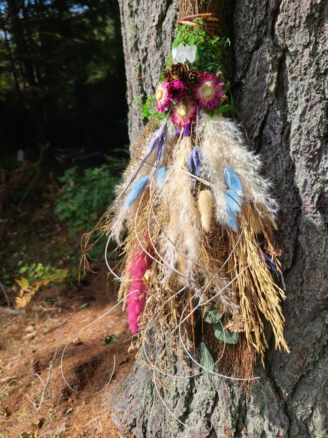 Full Size Witch Broom Besom. Dried Floral Crystal Witch Besom. Wedding ...