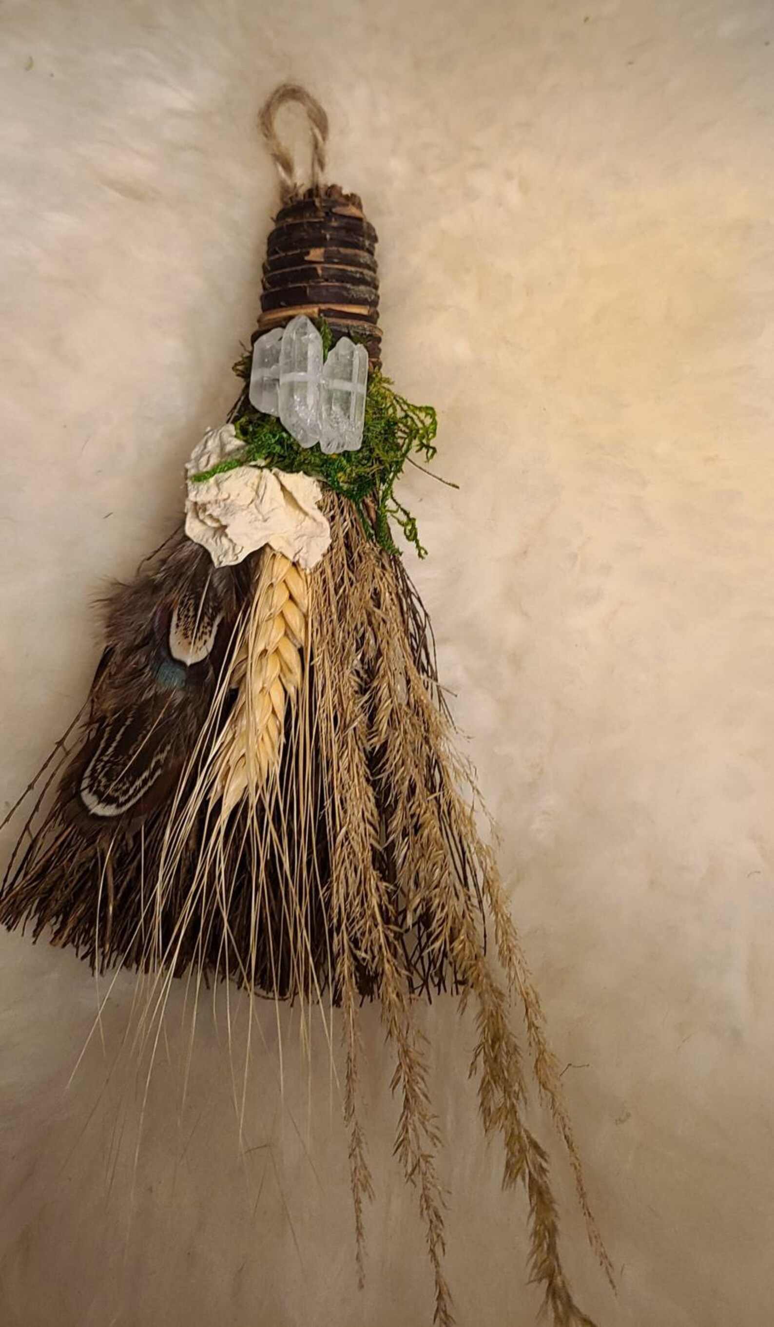 Crystal Altar Witch Broom: Rustic Home Blessing Altar Besom With Clear ...