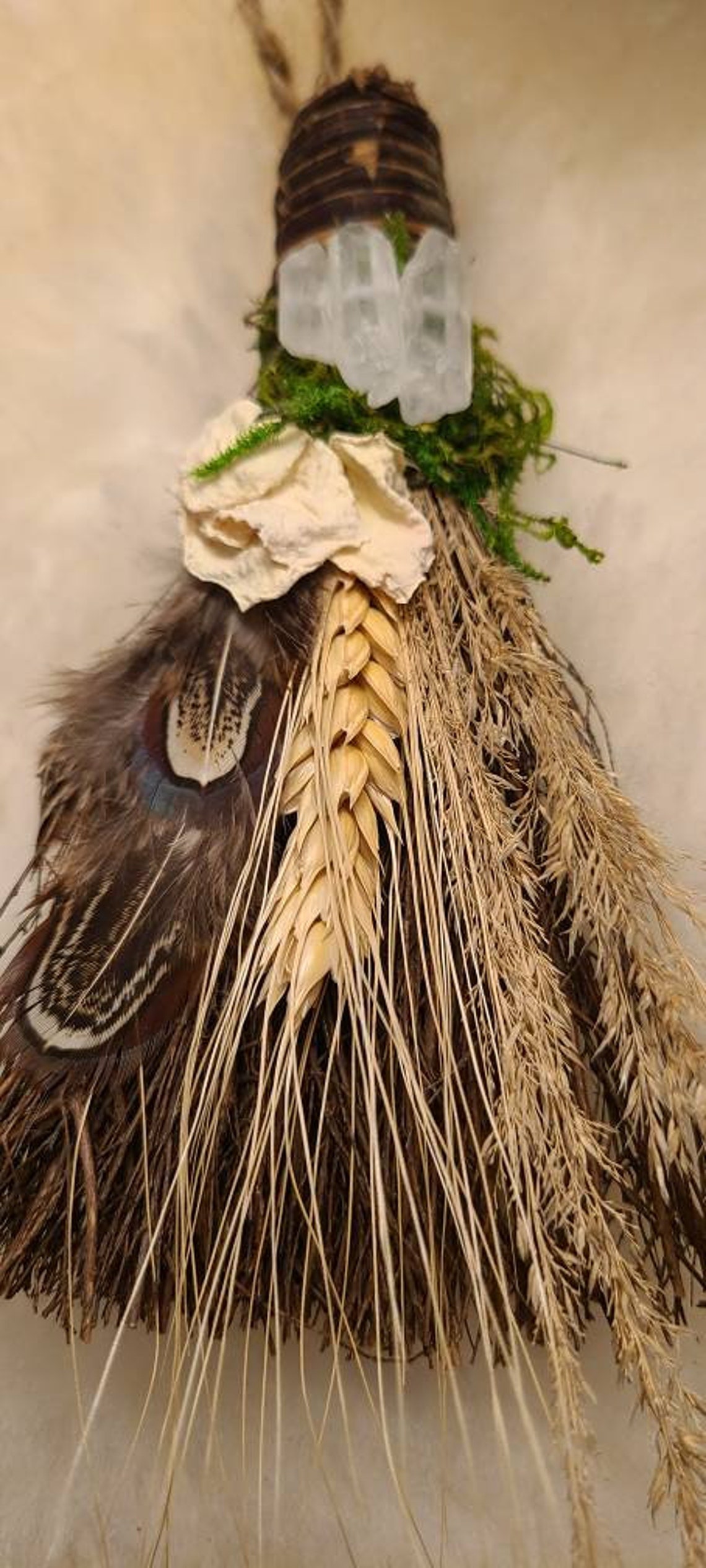 Crystal Altar Witch Broom: Rustic Home Blessing Altar Besom With Clear ...