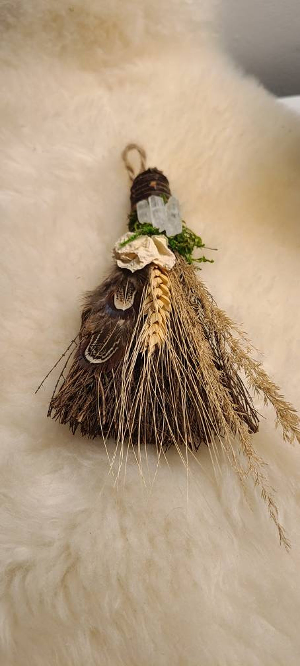 Crystal Altar Witch Broom: Rustic Home Blessing Altar Besom With Clear ...