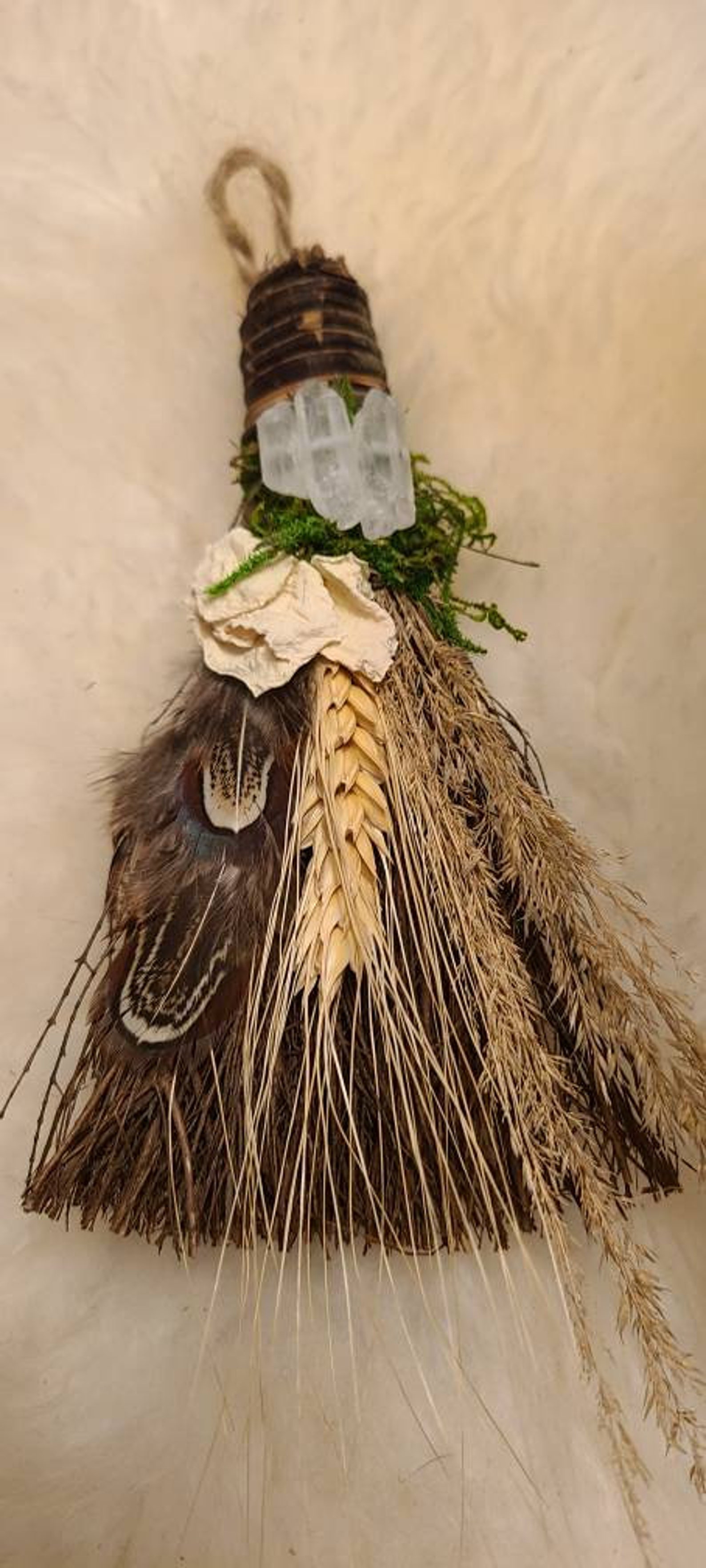 Crystal Altar Witch Broom: Rustic Home Blessing Altar Besom With Clear ...