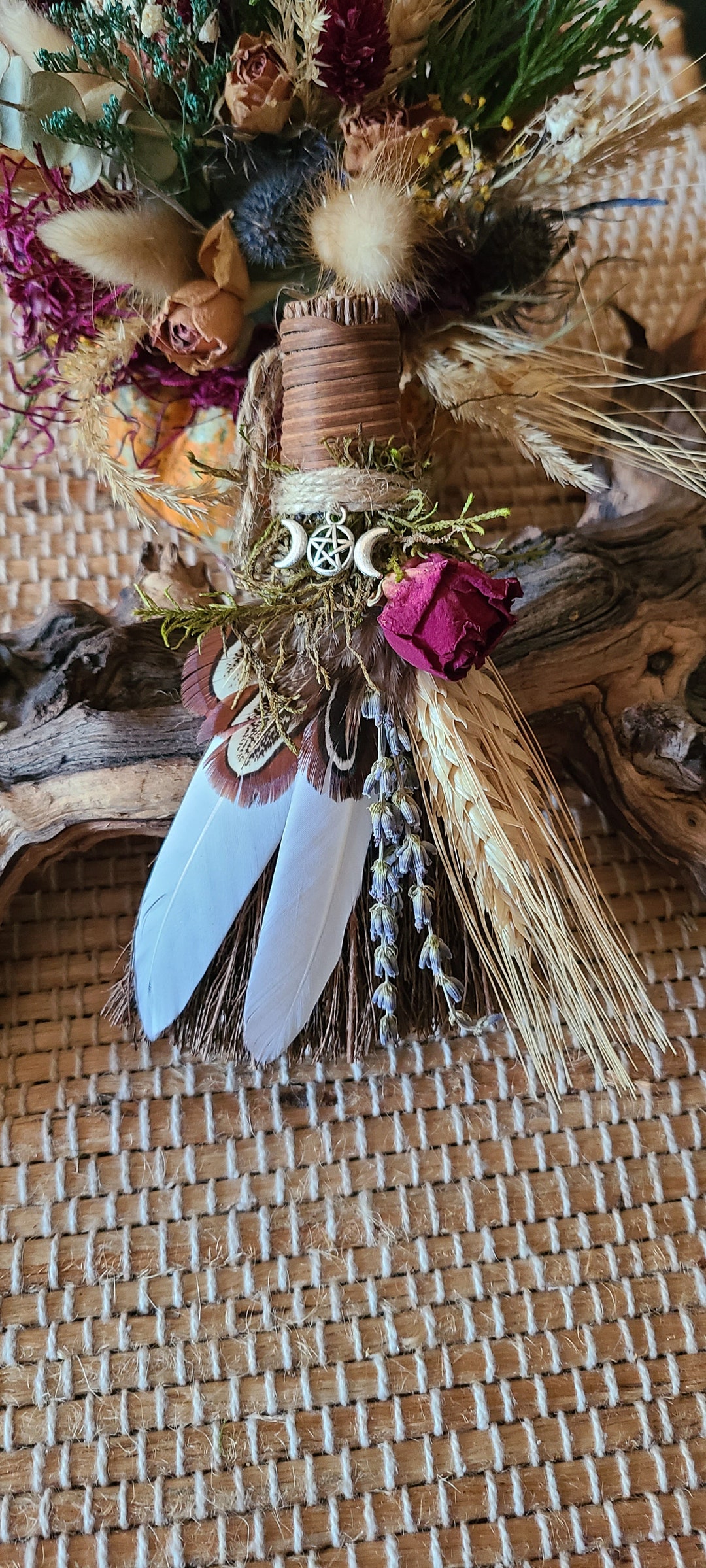 Cinnamon Scented Witch Besom: Dried Floral Altar Decor With Triple Moon ...