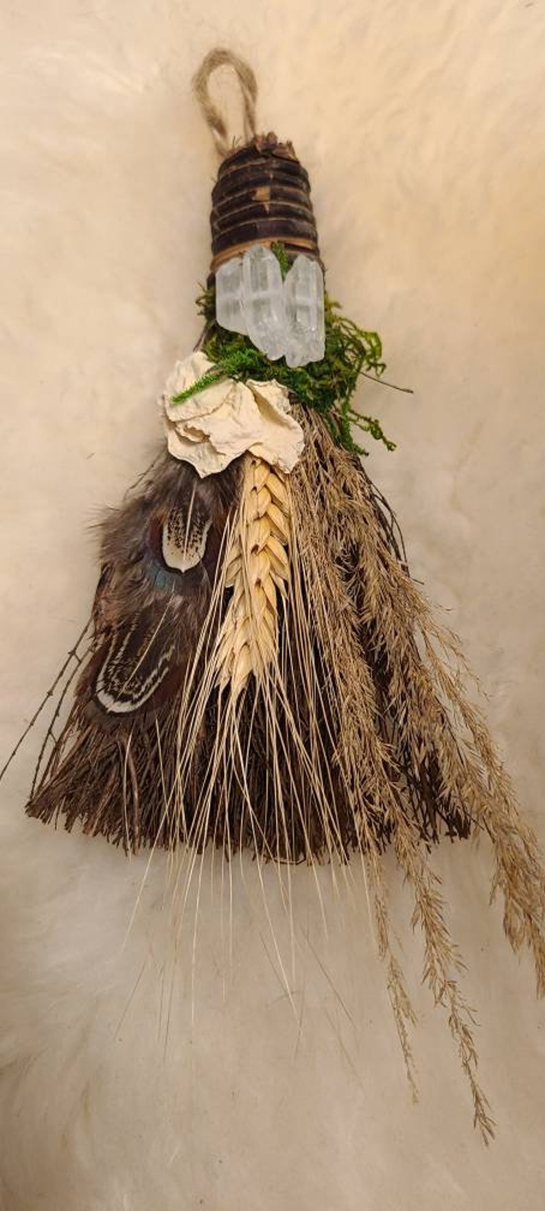 Crystal Altar Witch Broom: Rustic Home Blessing Altar Besom With Clear ...