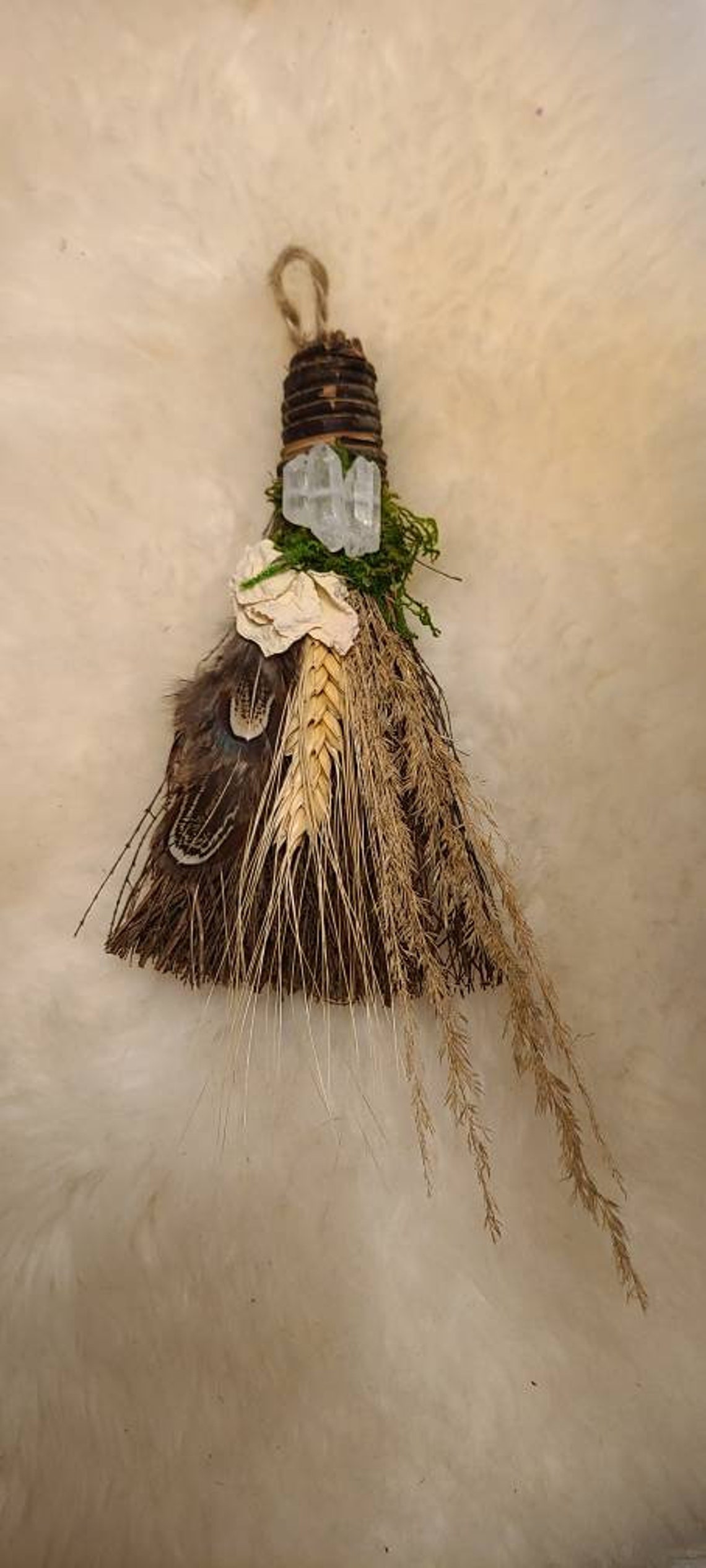 Crystal Altar Witch Broom: Rustic Home Blessing Altar Besom With Clear ...