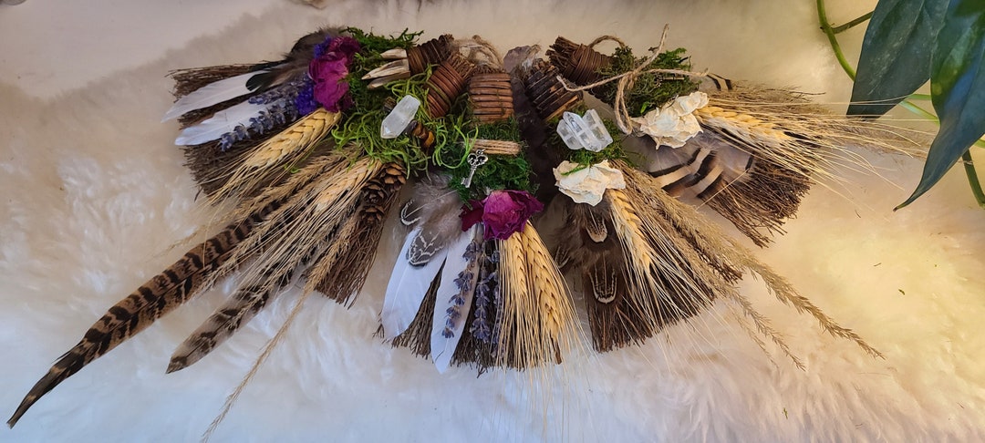 Dried Floral Besom Broom With Clear Quartz Crystals – Ritual Decor ...