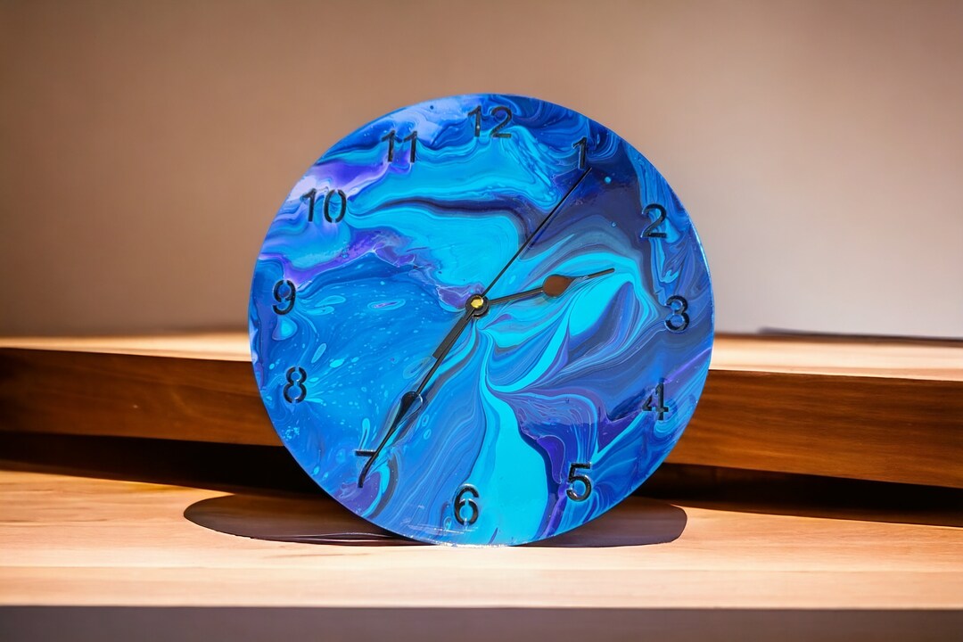 9" Acrylic Paint Poured Clock - Etsy