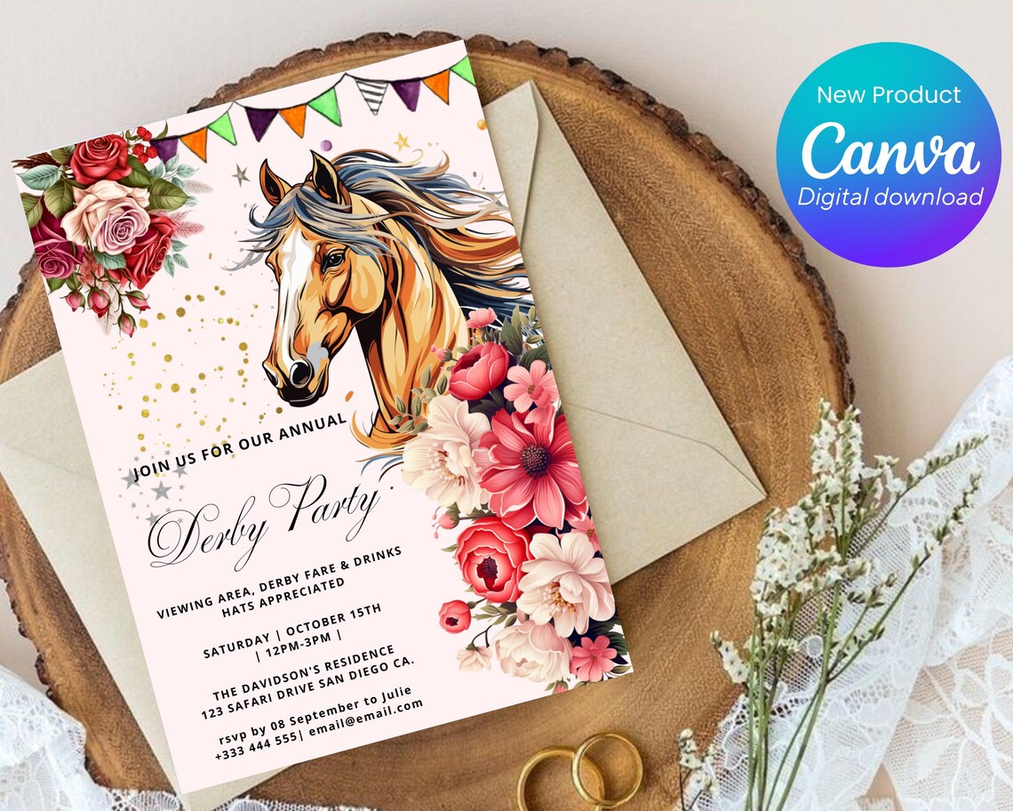 Digital Editable Horse Party Invitation, Derby Party Invitation,horse ...