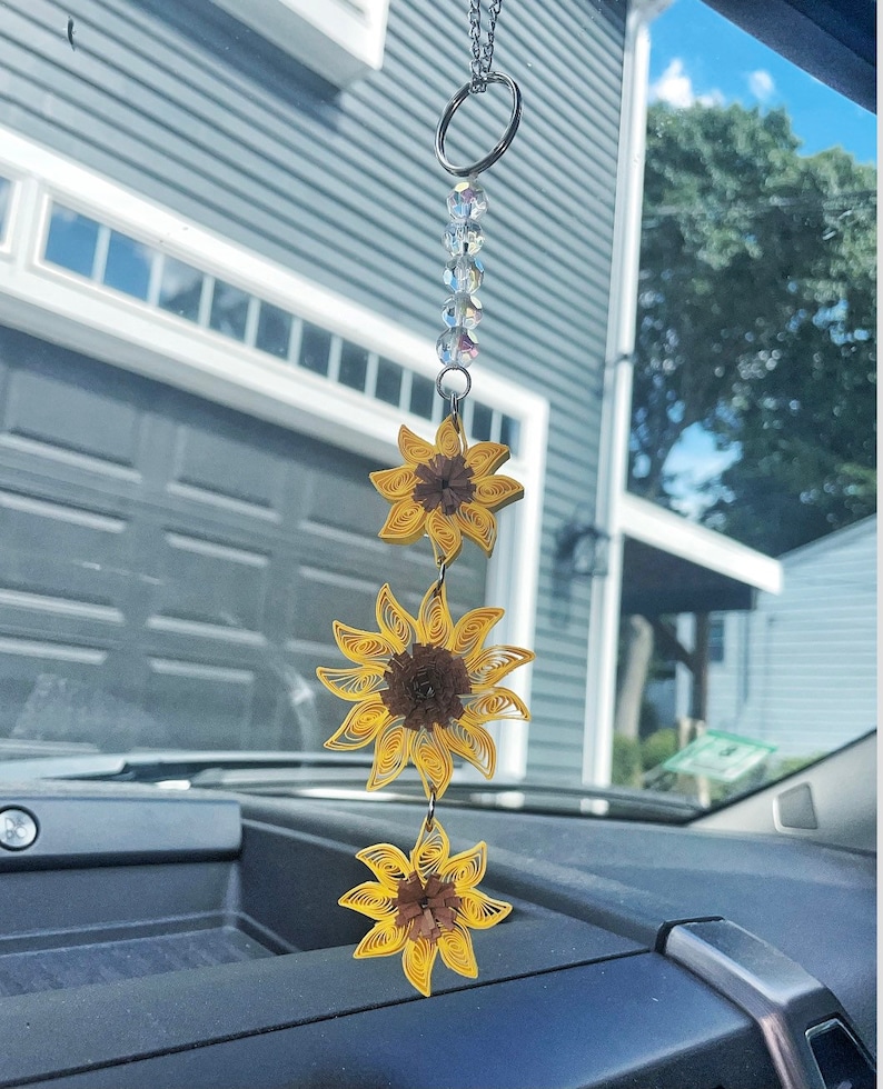 Sunflower Car Charm | Rearview Mirror Decor | Car Accessory - Etsy
