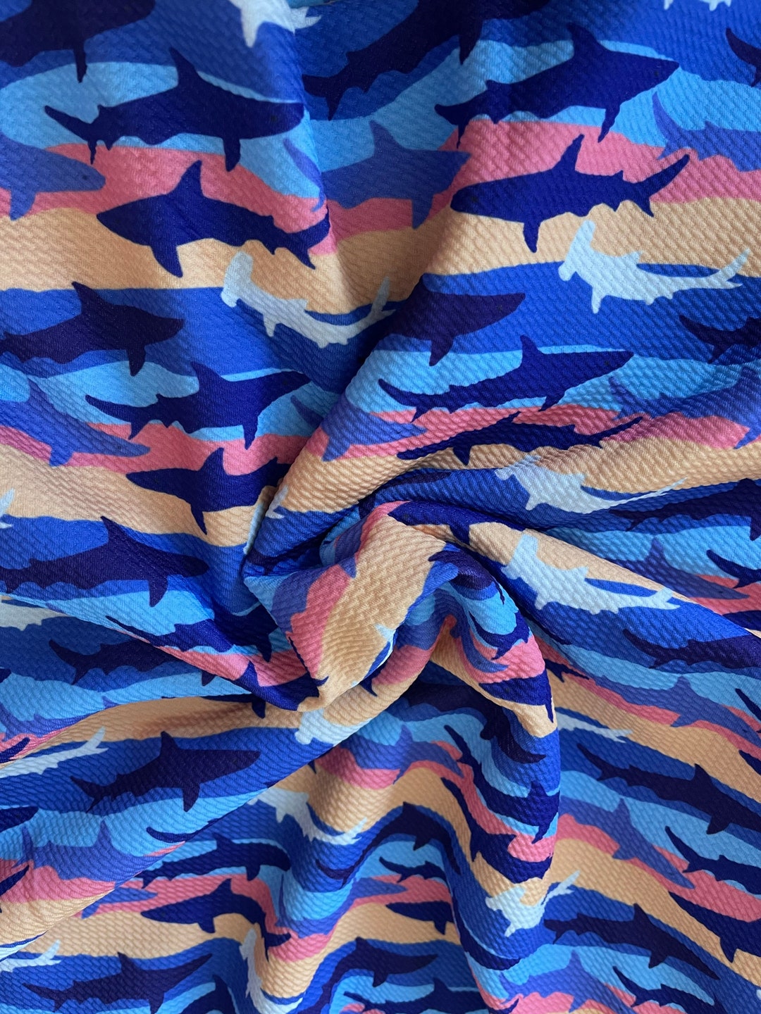 Sharks Galore | Printed Bullet Fabricl RTS L 4 Way Stretch | DIY ...