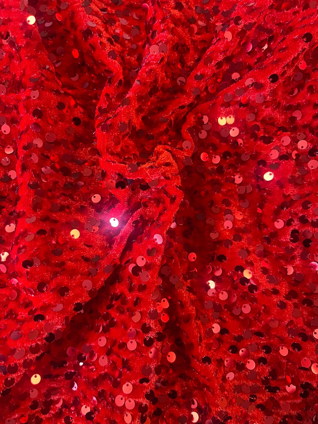 True Red Stretch Sequin Velvet Bullet Fabric L RTS L DIY L Bows L ...