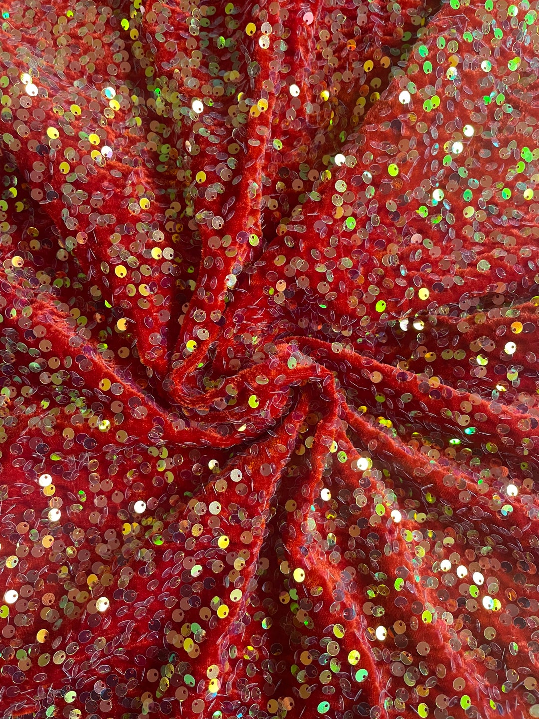 Red Stretch Sequin Velvet Sequin Fabric Velvet DIY Bows Clothing Fast ...