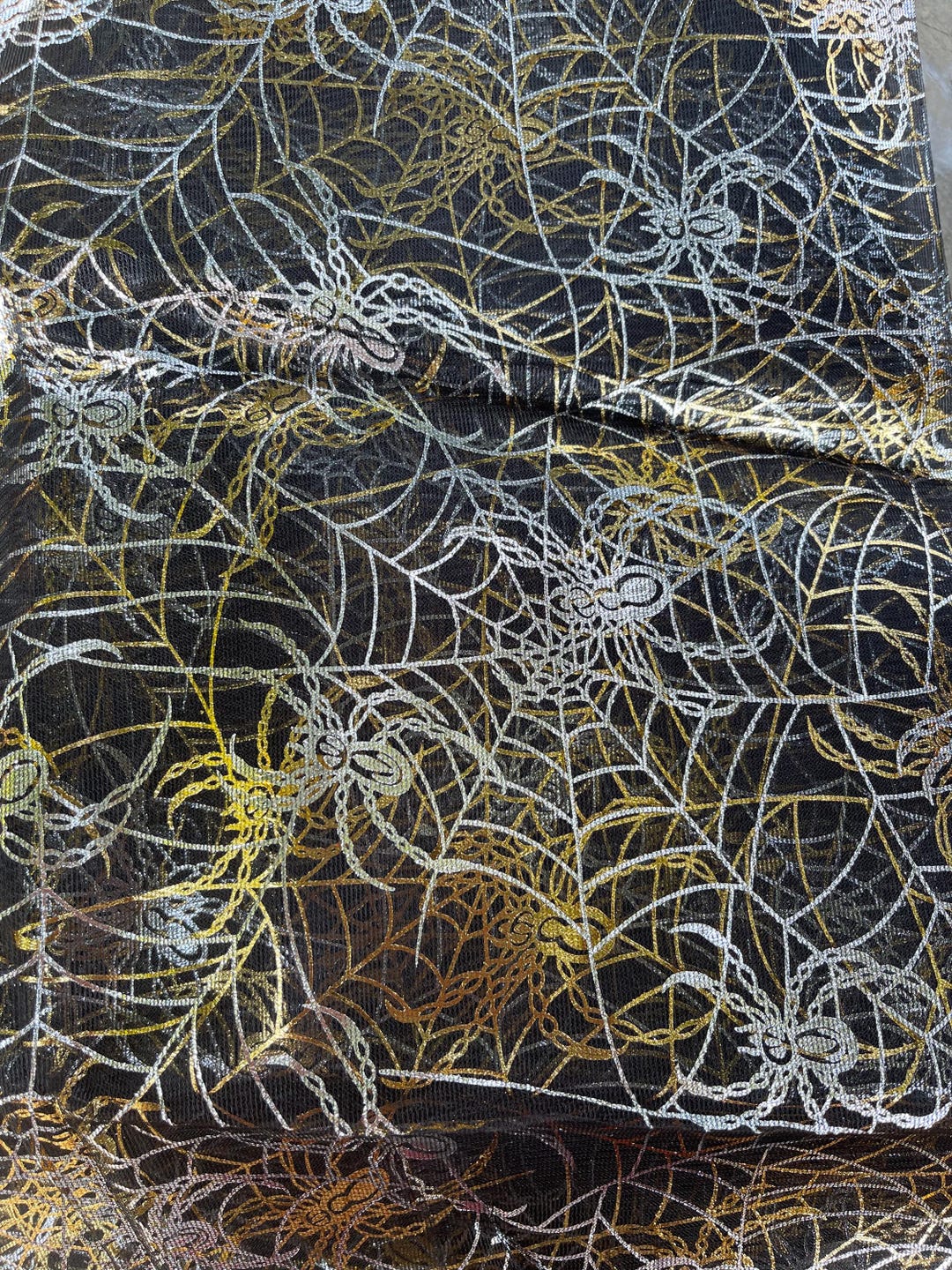 Black Mesh With Gold/silver Spiders& Foil Spider Webs| No Stretch Mesh ...
