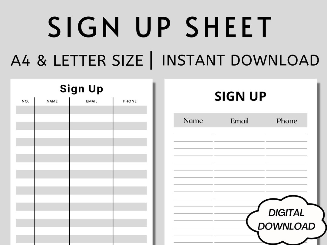 Sign up Sheets, Email Sign up Forms, Event Sign Up, PRINTABLE Sign Up ...