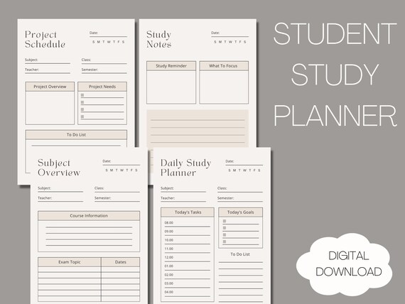 Student Study Planner Study Planner Printable Academic Study - Etsy
