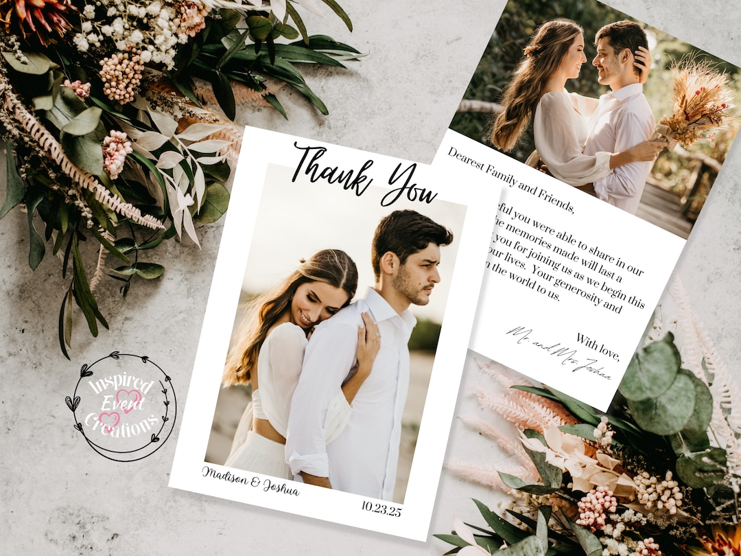 Editable Wedding Thank You Note Card, Minimalist PRINTABLE Photo ...