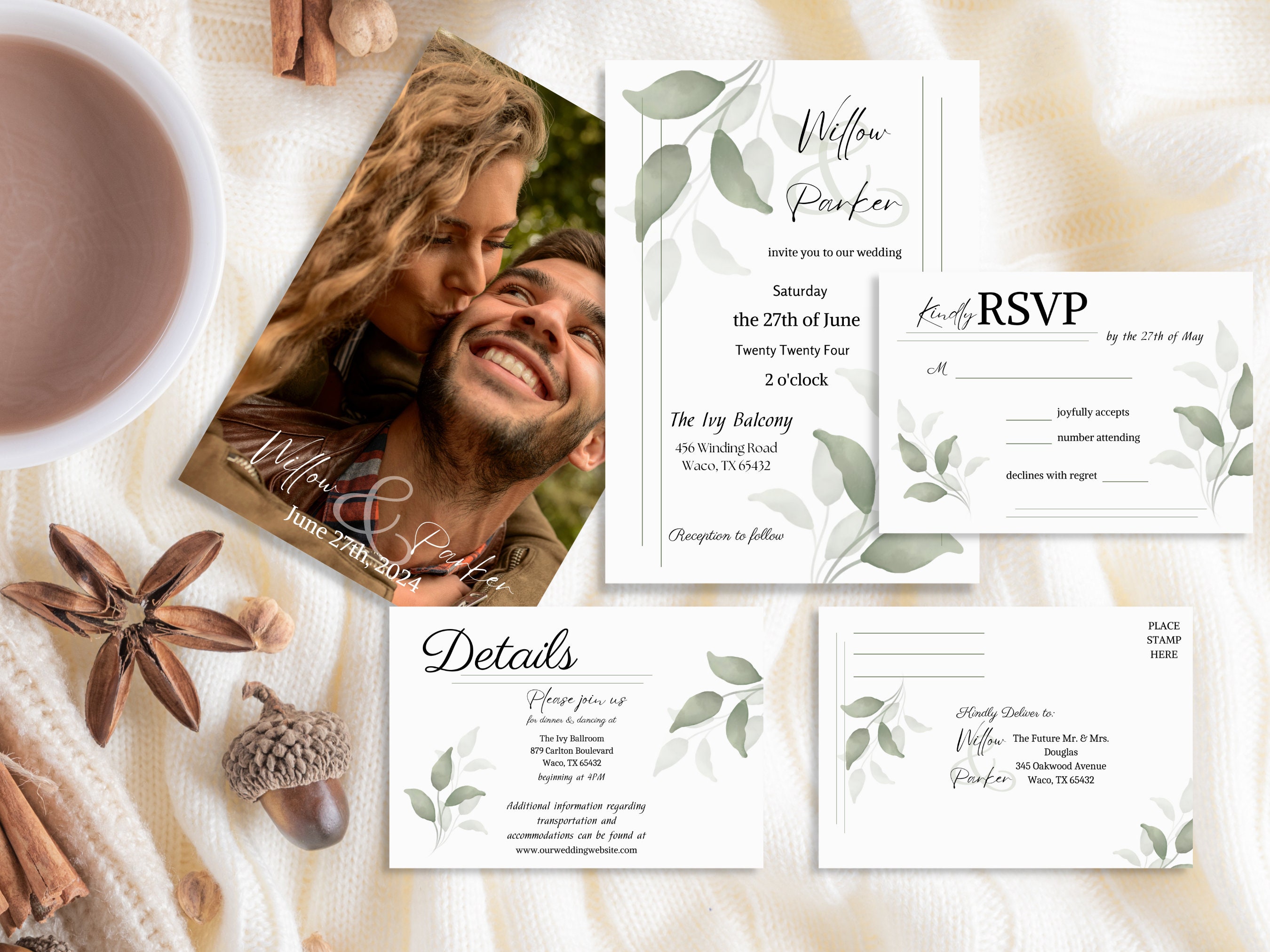 Wedding Invitation Bundle, PRINTABLE Template Suite, Modern Minimalist ...