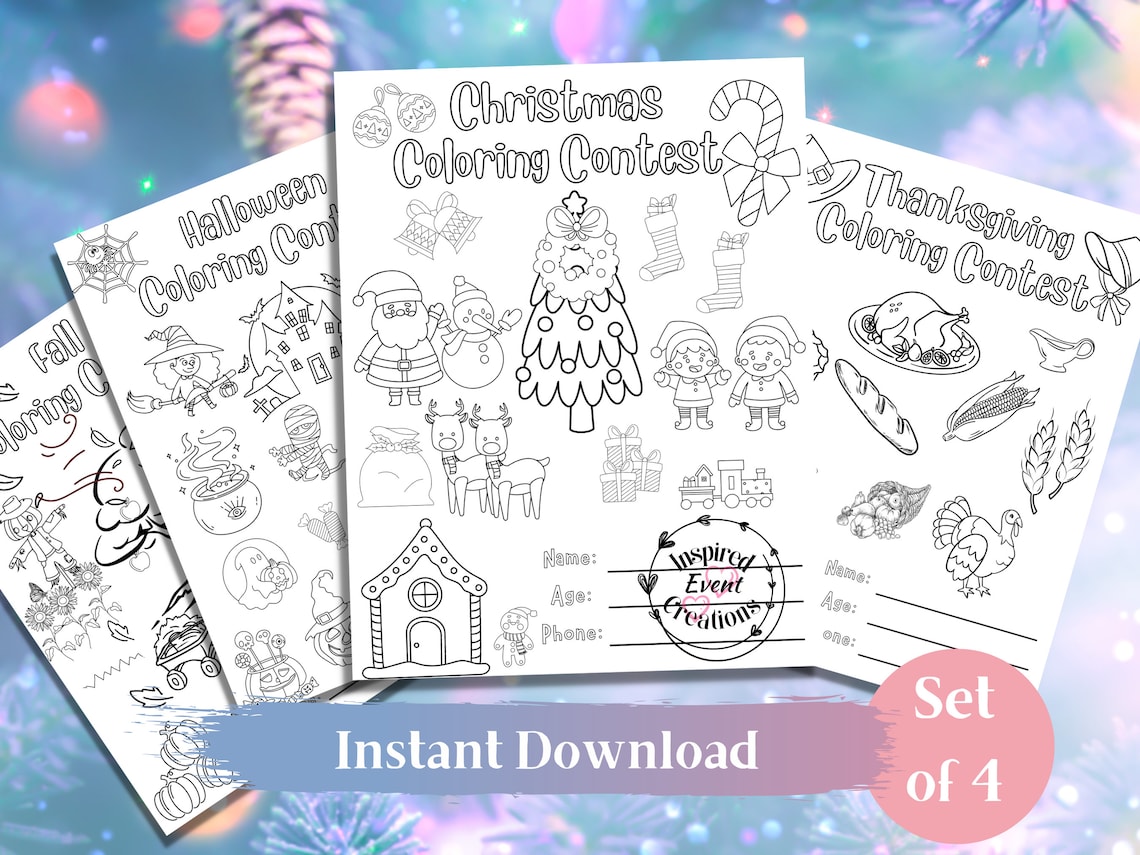 Holiday Coloring Contest Printable Drawing Pages DIY Craft - Etsy