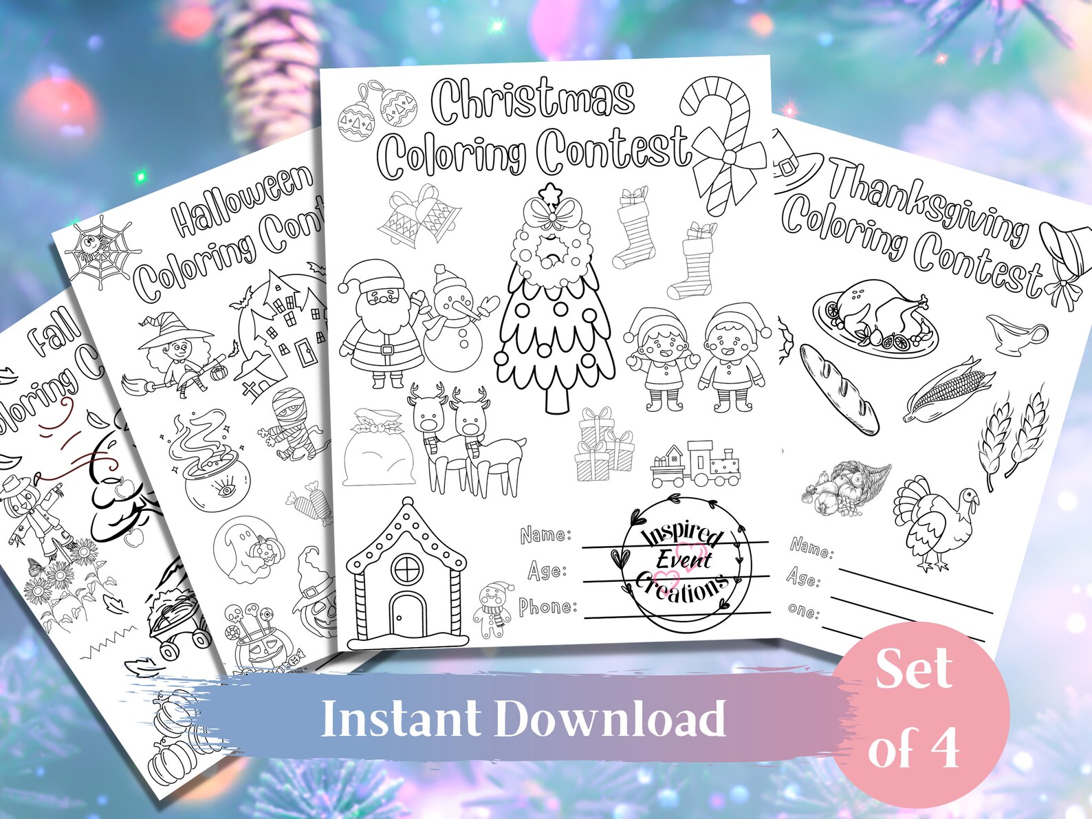 Holiday Coloring Contest Printable Drawing Pages DIY Craft - Etsy