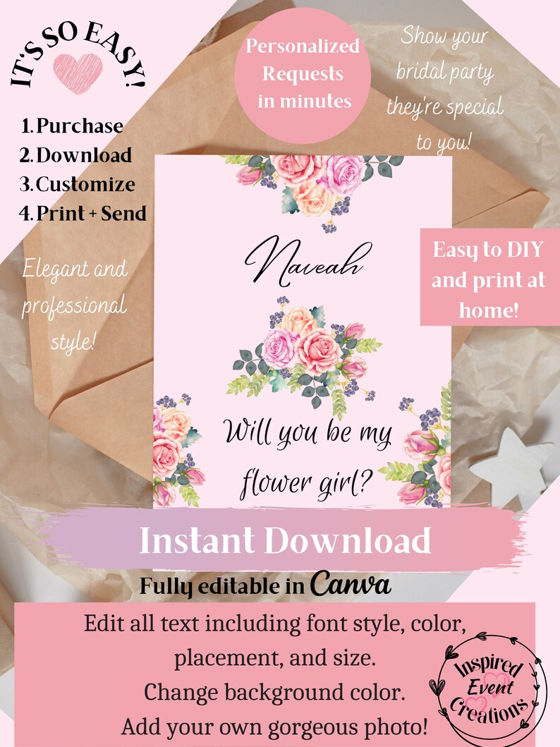 Flower Girl Proposal Printable Template Bridesmaid Ask Card - Etsy