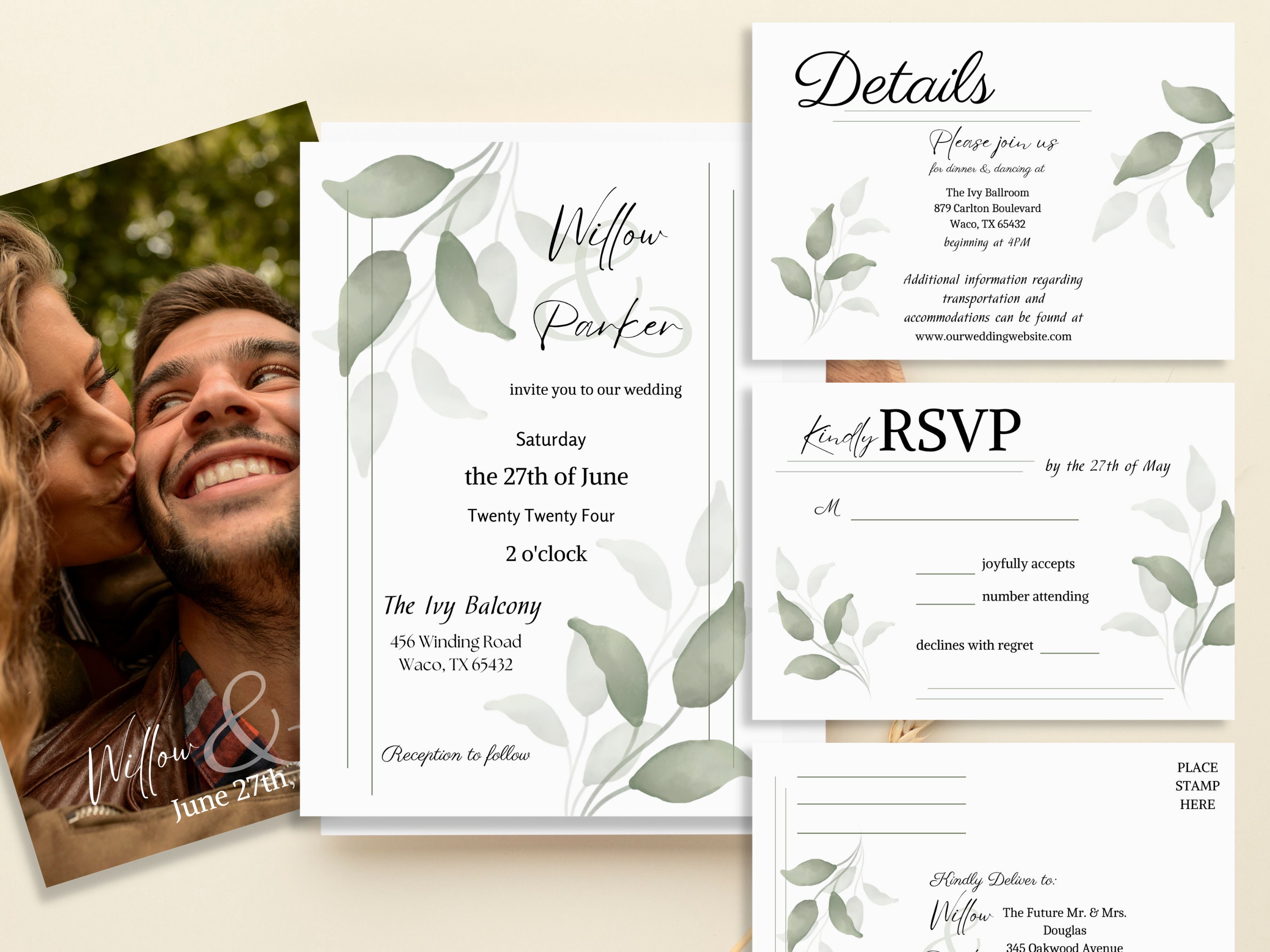 Wedding Invitation Bundle, PRINTABLE Template Suite, Modern Minimalist ...