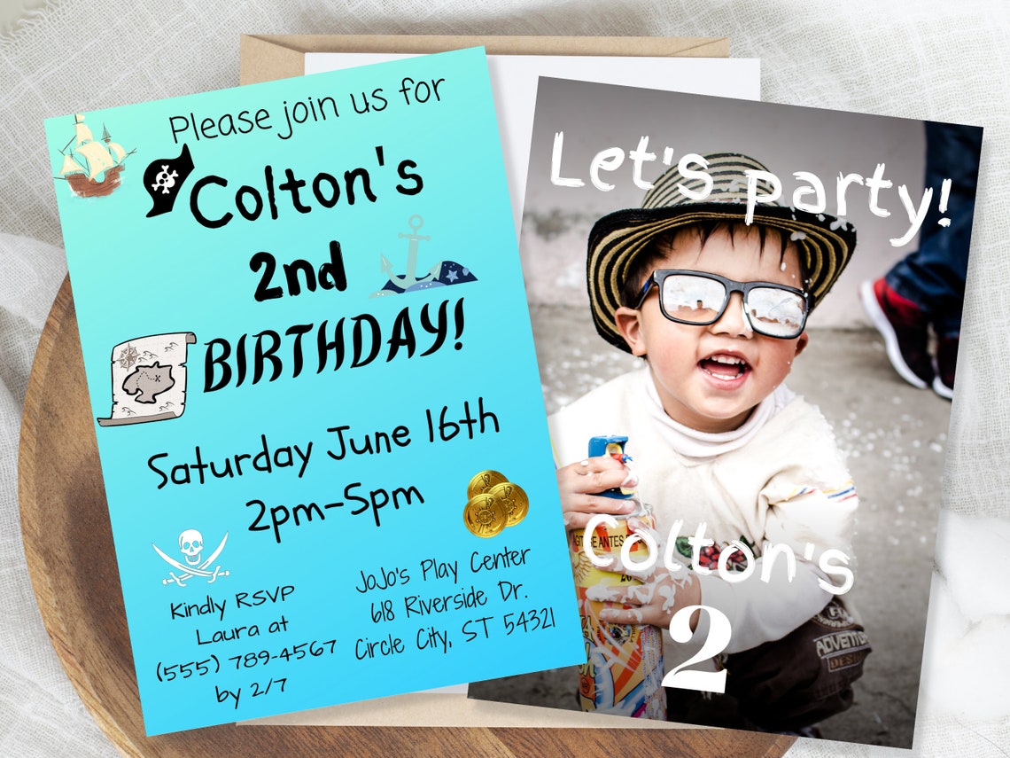 Boys Birthday Party Invitation Template, Pirate Theme, Personalized ...