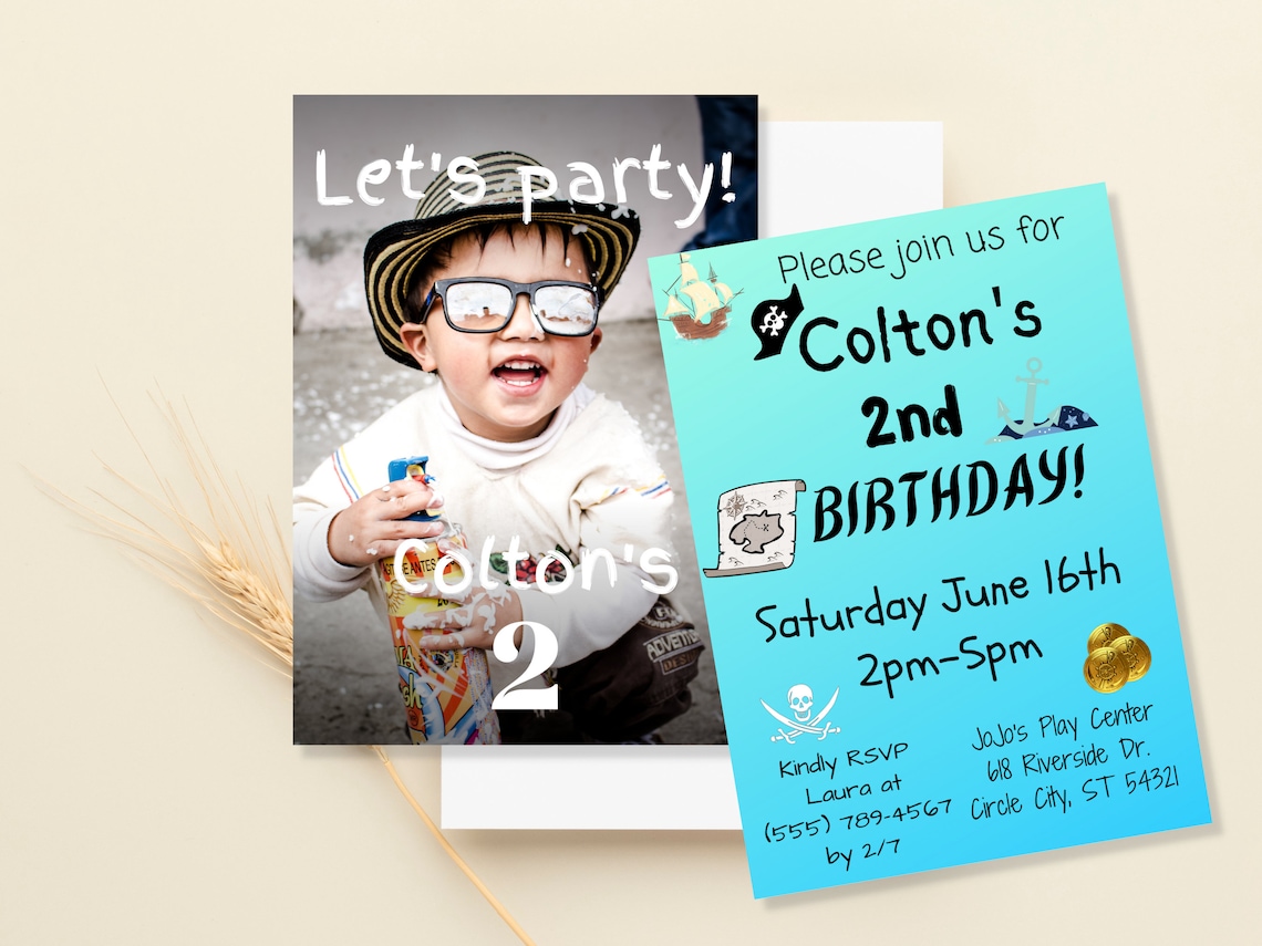 Boys Birthday Party Invitation Template, Pirate Theme, Personalized ...
