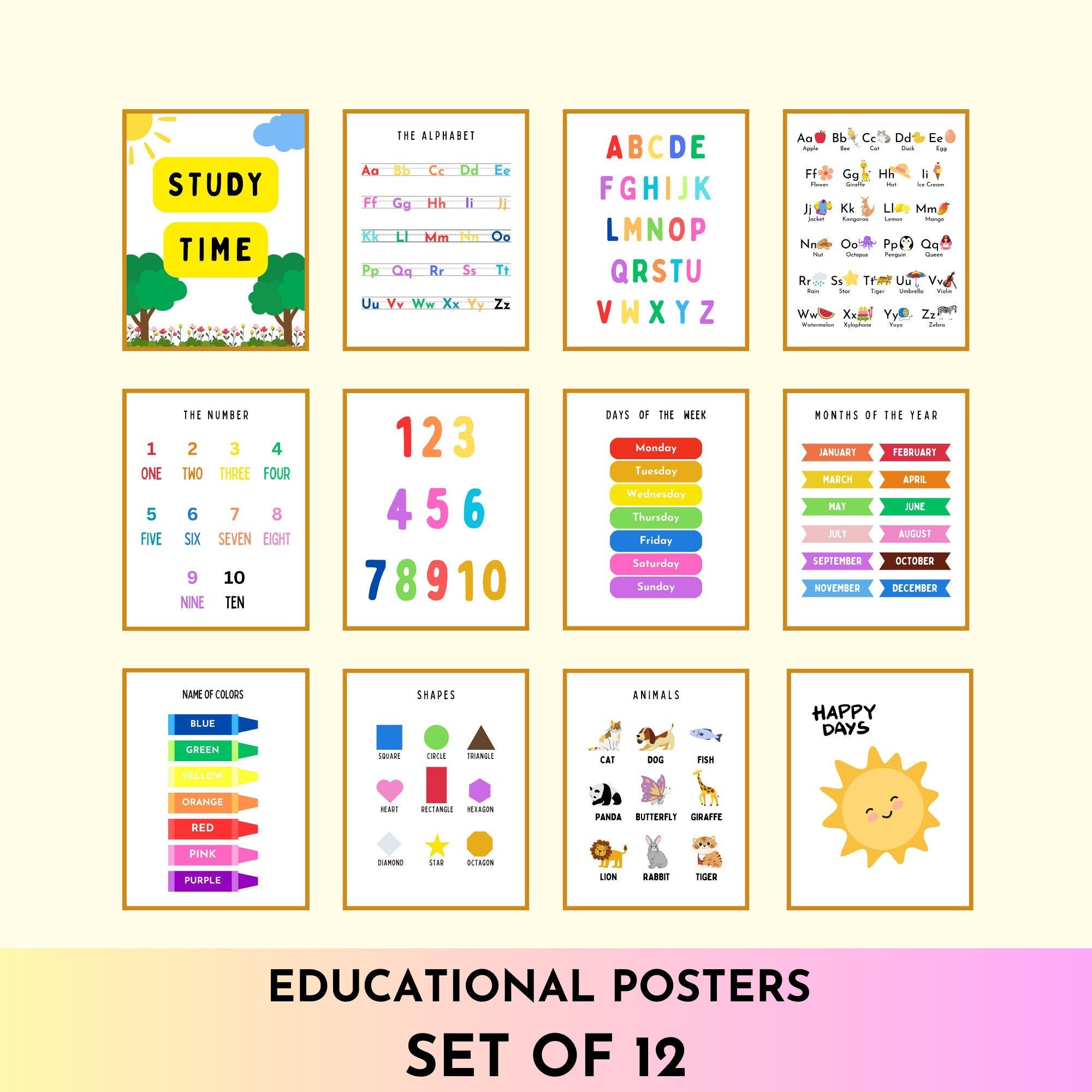 Educational Poster Set of 12 Bundles / Classroom Decor for Homeschool ...