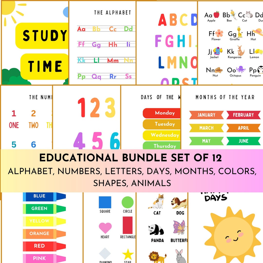 Educational Poster Set of 12 Bundles / Classroom Decor for Homeschool ...