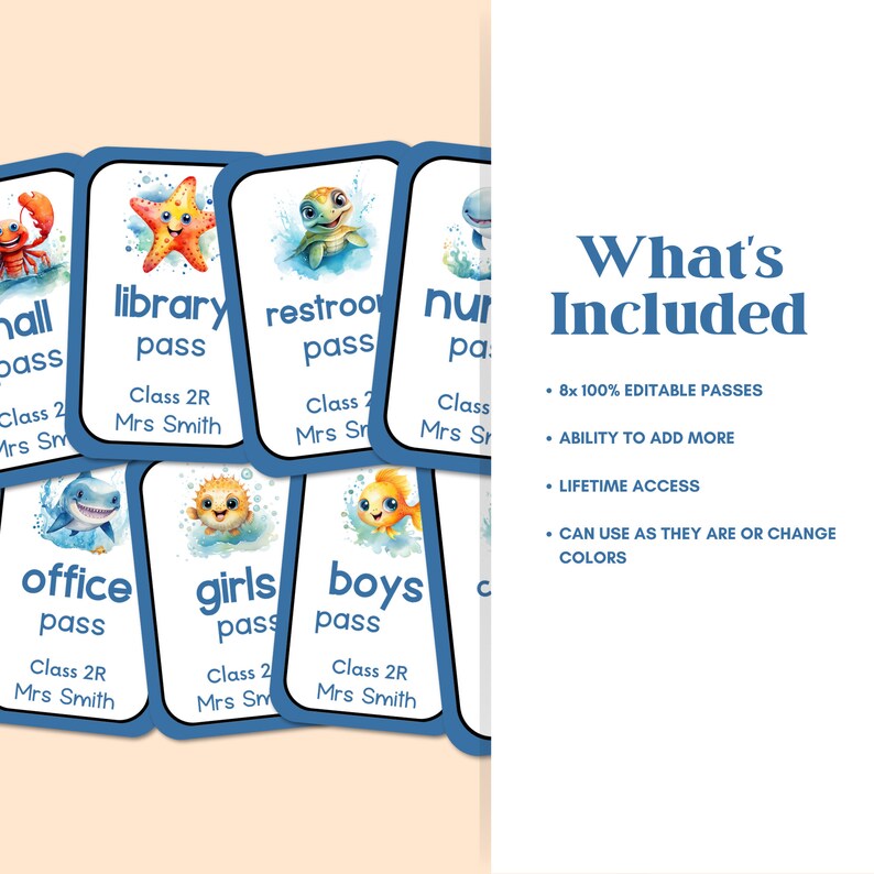 Ocean Classroom Hall Pass, Canva Templates, Passes, Bathroom, Restroom ...