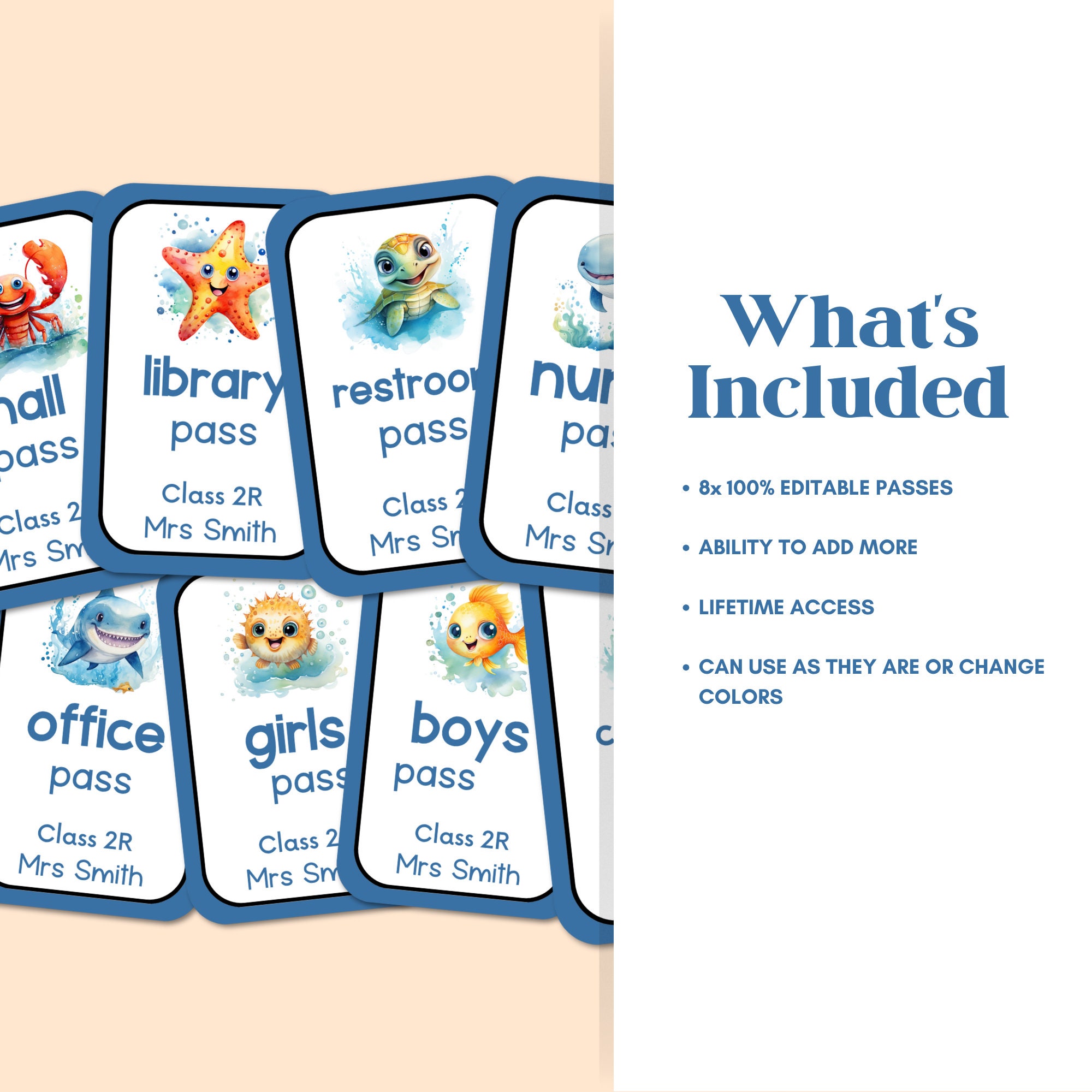 Ocean Classroom Hall Pass, Canva Templates, Passes, Bathroom, Restroom ...