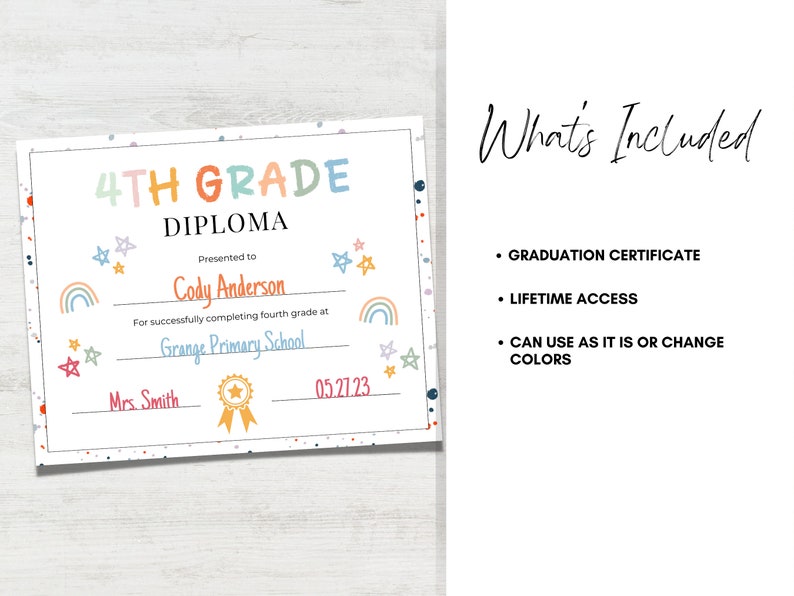 4th Grade Graduation Certificate, Fourth Grade Graduation Diploma ...