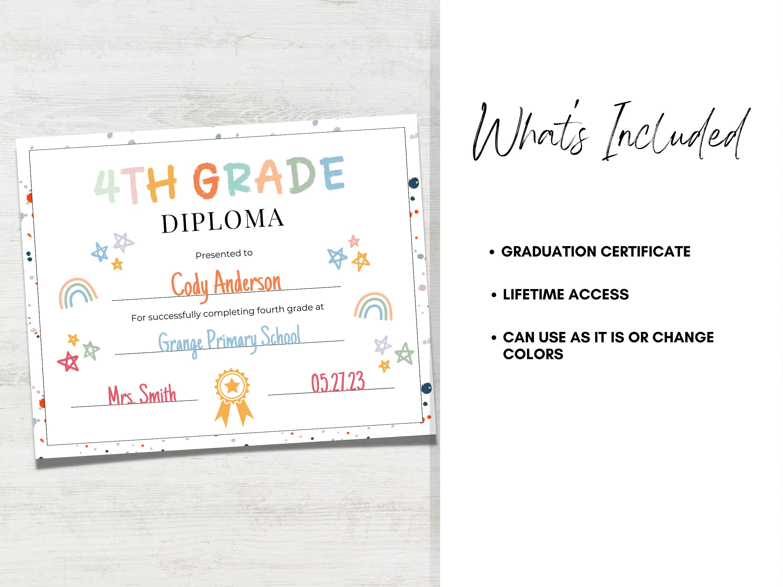 4th Grade Graduation Certificate, Fourth Grade Graduation Diploma ...