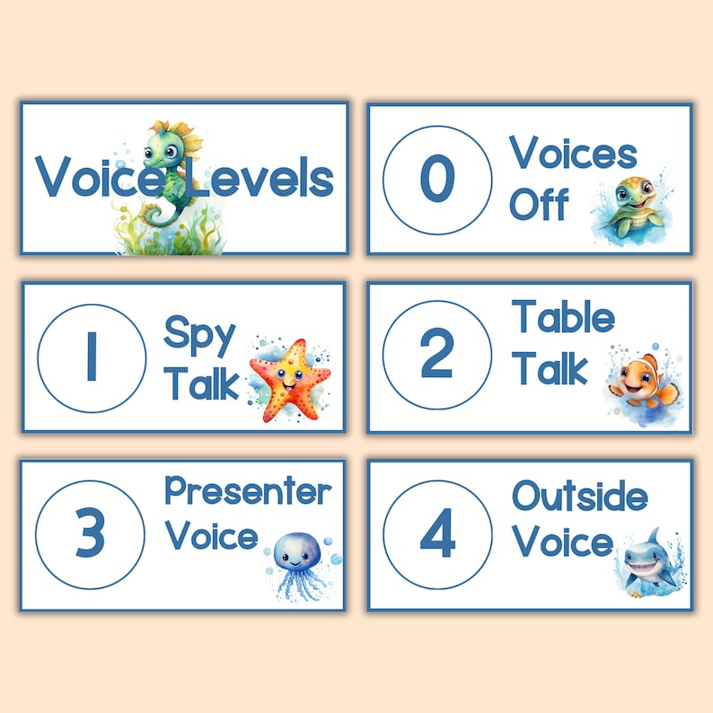 Ocean Themed Voice Level Poster Template, Voice Level Labels, Voice ...