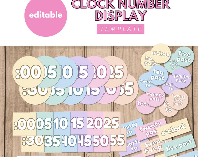 Clock Numbers, Printable Wall Clock Number Display, Pastel Timecards ...