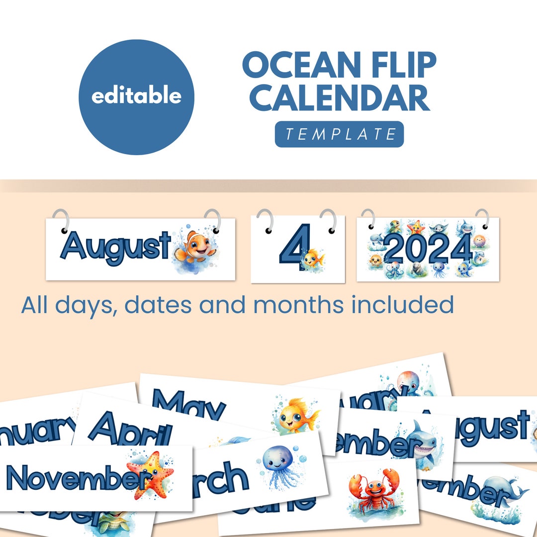 Ocean Themed Flip Calendar, Classroom Calendar, Calendar Display ...