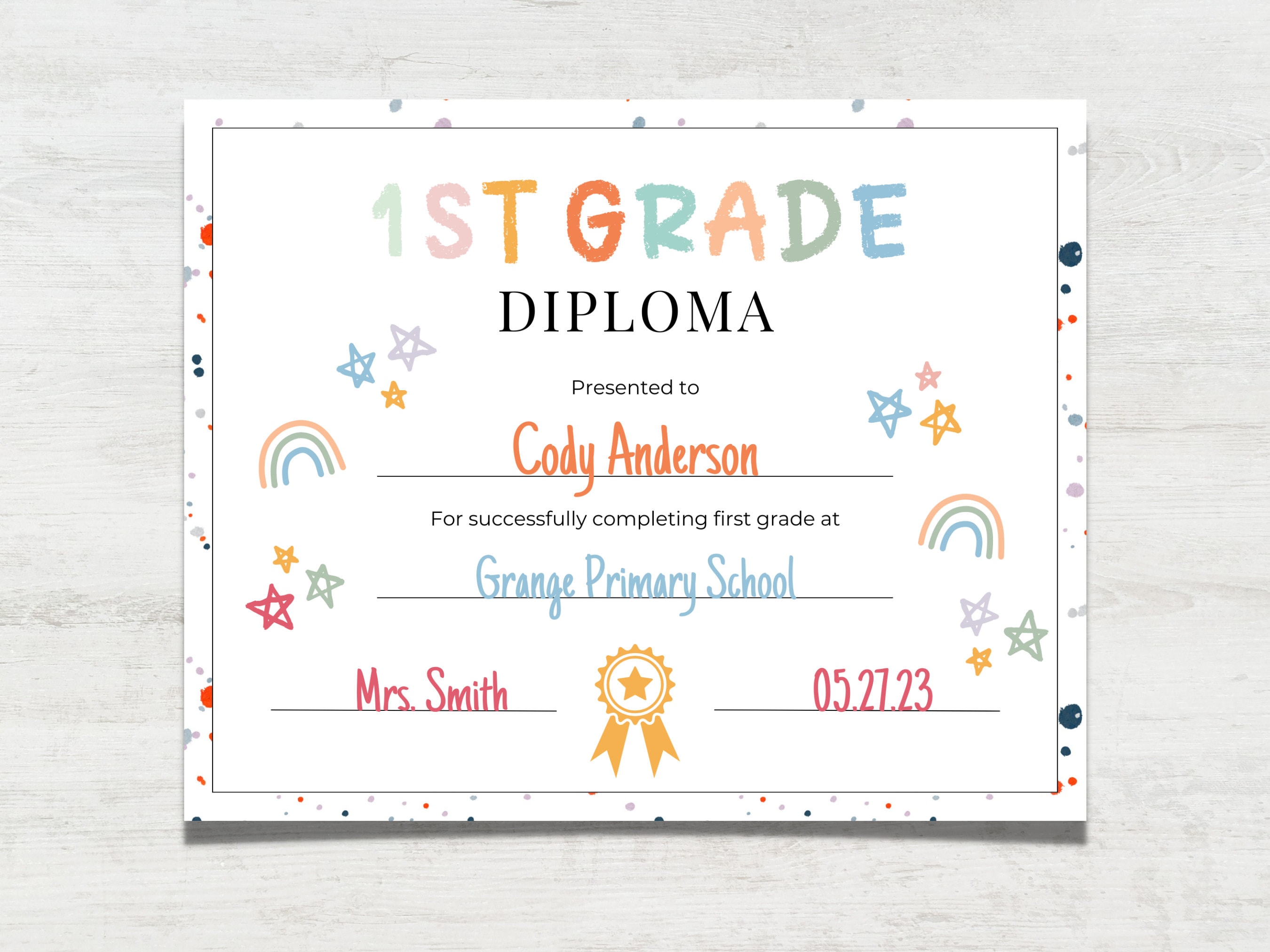 1st Grade Graduation Certificate, First Grade, Graduation Diploma ...