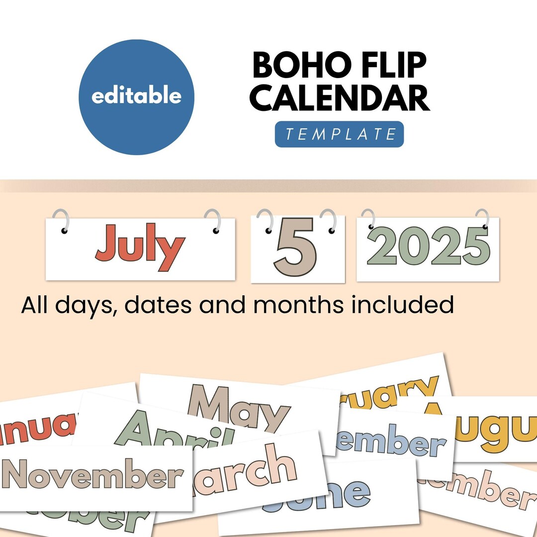 Boho Flip Calendar, Classroom Calendar, Calendar Display, Classroom ...