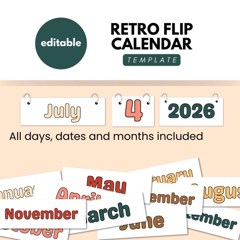 Retro Flip Calendar, Classroom Calendar, Calendar Display, Classroom ...