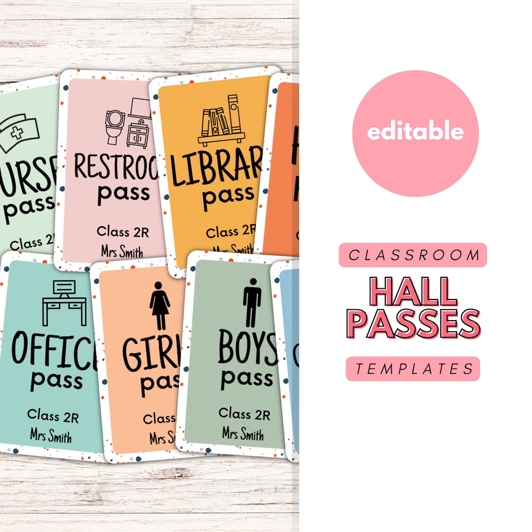 Classroom Hall Pass Canva Templates Passes Bathroom Restroom Office Elementary School