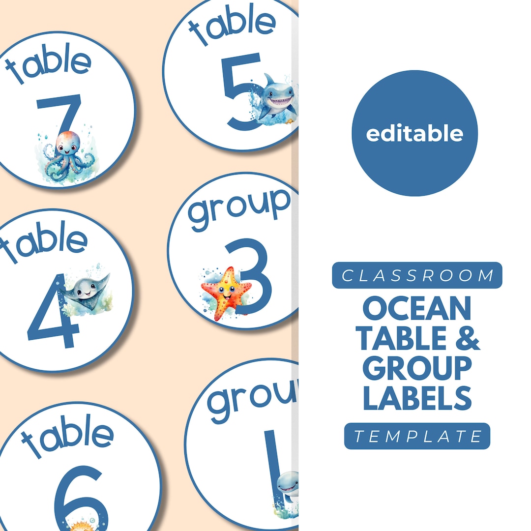 Ocean Themed Classroom Table Labels, Group Signs, Table Numbers Pack ...