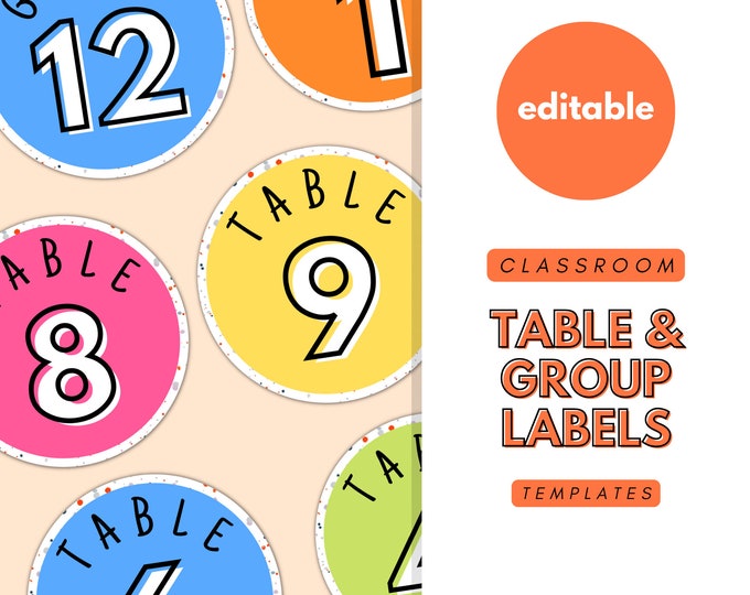 Classroom Table Numbers, Student Group Numbers, Class Team Labels ...