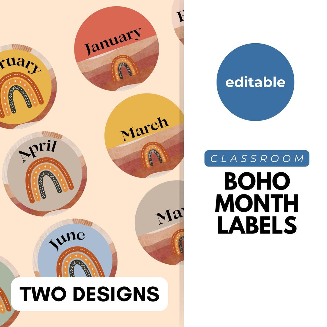Boho Rainbow Month Labels, Classroom Decor, Classroom Display, Calendar ...