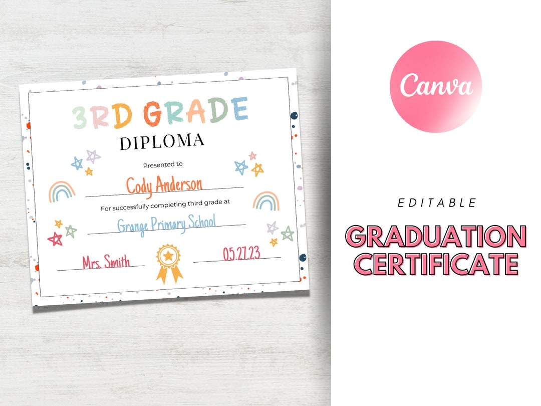 3rd Grade Graduation Certificate Third Grade Graduation - Etsy