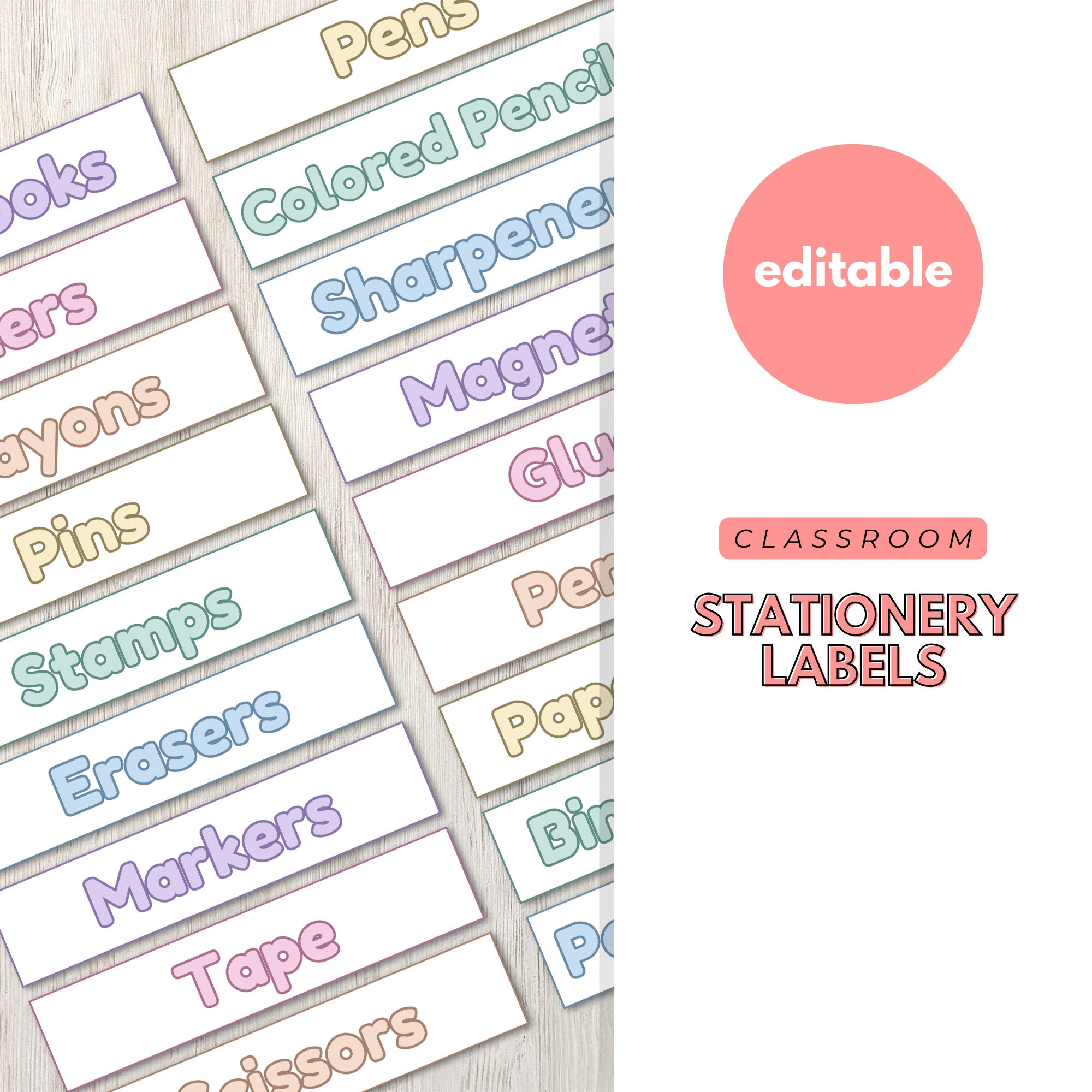 Pastel Stationery Labels, Rolling Cart Labels, Trolley Labels ...