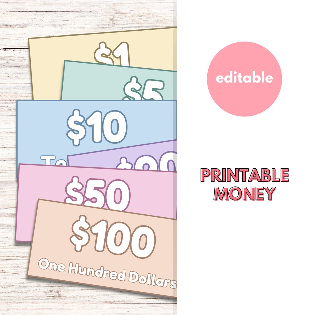 Printable Fake Money for Classroom, Pastel Kids Play Money, Paper Money ...