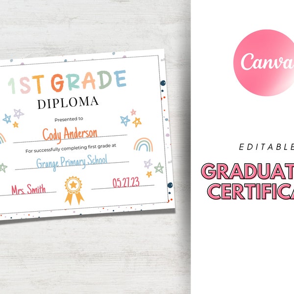 Certificate Template 1st Grade - Etsy