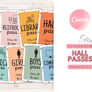 Classroom Hall Pass Canva Templates Passes Bathroom - Etsy